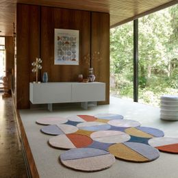 Wollteppich FLAIR RUGS, B:160cm H:12mm L:230cm, blau, Wolle, Teppiche, "Mia Ellipse", mit gebogenem Zuschnitt