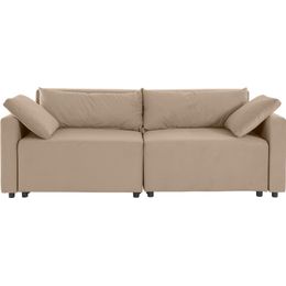 2-Sitzer Home Affaire, B:220cm H:89cm T:90cm, beige, Struktur fein (100% Polyester);Samtoptik (100% Polyester), Sofas, "Marva 2tlg.", beide Elemente