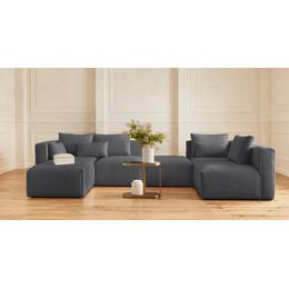 Wohnlandschaft Home Affaire, B:360cm H:75cm T:182cm, grau, Struktur Hahnentritt (67% Polypropylen 33% Polyester);Fellimitat (100% Polyester);Samtcord