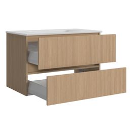 Badmöbel-Set Welltime, B:110cm H:200cm T:47cm, braun, Spanplatte, Kastenmöbel-Sets, "EIXO, Set aus Spiegelschrank, Waschtisch und Midischrank", Set