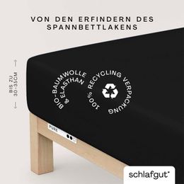 Spannbettlaken Schlafgut, schwarz, Jersey, Obermaterial: 95% Baumwolle, 5% Elasthan, Bettlaken, "PURE Bio-Baumwolle mit Elasthan, dehnbar blickdicht,