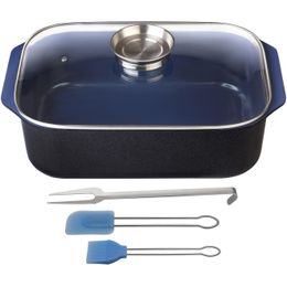 GSW Bräter "Ceramica kobatblau", 8 l + Höhe 11cm, schwarz, Töpfe, Induktion, Gratis 1x Fleischgabel + 1x Backpinsel-Set, 2tlg