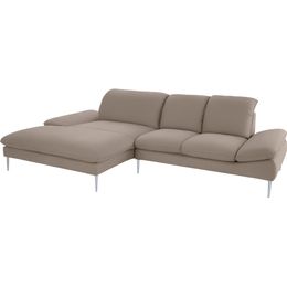 Ecksofa W.Schillig, B:310cm H:87cm T:185cm, braun, Chenille-Flachgewebe R66 (85% Polyester, 15% Nylon);Longlife Xtra-Leder Z59: Glattleder mit