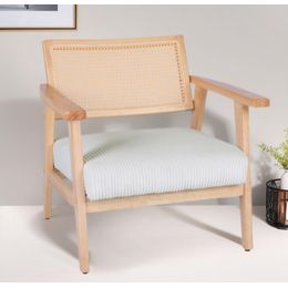 Loungesessel Home Affaire, B:73cm H:72cm T:68cm, beige, rubber wood frame, plywood, foam, fabric, rattan, Wohnzimmer, Sessel, "VILLAINE",