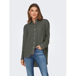 Only Damen Longbluse "ONLTOKYO L/S LINEN BLEND SHIRT", grün, Gr. S, unifarben, Web, Obermaterial: 55% Leinen, 45% Viskose, Blusen, mit Leinen