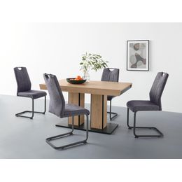 Essgruppe Hela, braun, Holzwerkstoff, Metall, Polyester, Sitzmöbel-Sets, "Tisch ausziehbar 140 -220 cm", Belastbarkeit 140 KG, bequem gepolstert mit