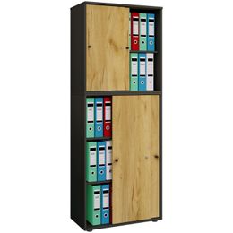 Aktenschrank Vcm, B:70cm H:184cm T:37cm, grau, Obermaterial: 100% Holz Wood., Büro, Schränke, "Vcm Büroschrank mit 5 Fächern moderner Aktenschrank