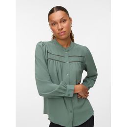 Véro Moda VERO MODA Damen Langarmbluse "VMEMMA LS LACE SHIRT WVN GA NOOS", grün, Gr. S, unifarben, Web, Obermaterial: 100% Polyester, Blusen