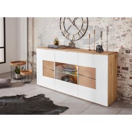 Sideboard, B:180cm H:90cm T:40cm, beige, VOGL MÖBELFABRIK, Wohnzimmer, Sideboards, Breite 180 cm mit Hirnholzelement