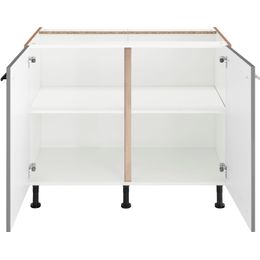 Unterschrank Optifit, B:100cm H:87cm T:58,4cm, grau, K&uuml;che, Schr&auml;nke, "Bern", 100 cm breit, mit 2 T&uuml;ren, mit h&ouml;henverstellbaren F&uuml;&szlig;en
