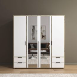 Dreht&uuml;renschrank Rauch, B:187cm H:194cm T:53cm, wei&szlig;, Holzwerkstoff, Schr&auml;nke, "Kleiderschrank Schrank Garderobe W&auml;scheschrank NAGATA mit Spiegel",