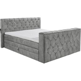 Boxspringbett, B:203cm L:243cm, grau, ED EXCITING DESIGN, 100% Polyester, Jugendzimmer, Komplettbetten, "Springdale", mit Bettkasten, motorisierter