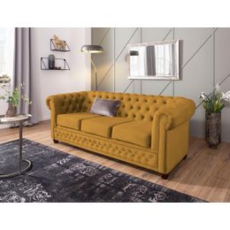 Chesterfield-Sofa Home Affaire, B:203cm H:72cm T:86cm, gelb, Sofas, "New Castle", mit hochwertiger Knopfheftung in Chesterfield-Design, B/T/H: