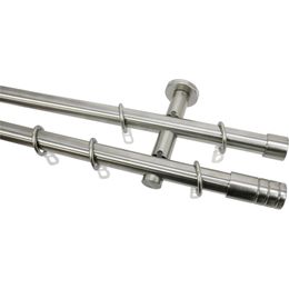 Gardinenstange Gardinia, L:160cm &Oslash;:20mm, silber, Aluminium, Gardinenstangen, "Set Metall", 2-Lauf