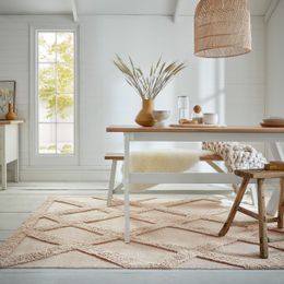 Teppich FLAIR RUGS, B:160cm H:10mm L:230cm, beige, Baumwolle, Wohnzimmer, Teppiche, "Tessa Baumwolle mit Rautenmuster", Baumwolle Scandi, mit