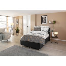 Bettwäsche CASATEX, grau, Biber, Obermaterial: 100% Baumwolle, Jugendzimmer, Bettwäsche, "Winterworld", Hirschmotive, Schneekristalle, kuschelig