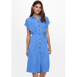 Only Damen Hemdblusenkleid "ONLHANNOVER S/S SHIRT DRESS NOOS WVN", blau, Gr. 36, unifarben, Web, Obermaterial: 100% Polyester, Kleider, Sommerkleid