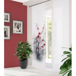Schiebegardine HOME IN GREEN, B:60cm H:245cm, rot, Polyester, Wohnzimmer, Gardinen, "BELMIRA", DIGITALBEDRUCKT, BAMBUSOPTIK RECYCELT