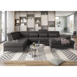 Sit & More Wohnlandschaft SIT & MORE, B:359cm H:87cm T:230cm, grau, 100% Polyester, Sofas, "Cabrio U-Form, B: 359 cm, mit Sitztiefen-, Arm- &