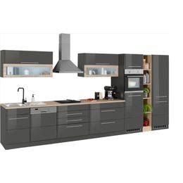 K&uuml;chenzeile KOCHSTATION, B:440cm T:60cm, grau, Komplettk&uuml;chen-Sets, "KS-Wien", Breite 440 cm, wahlweise mit E-Ger&auml;ten und Induktion