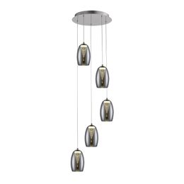 Brilliant Pendelleuchte "Metropolis", 5, Ø 33cm H: 180cm, 1 Stk., grau, Esszimmer, Leuchten, LED Hängelampe 5flg chrom/rauchglas easyDim