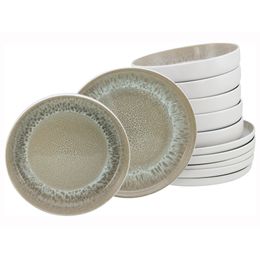 Tafelservice my home "modernes Geschirr-Set, Service Nydala", wei&szlig;, sand, 12 Stk., Steinzeug, Geschirr-Sets, Tafelservice, hohe Haltbarkeit, sp&uuml;lmaschinen- & mikrowellengeeignet, Reaktivglasur