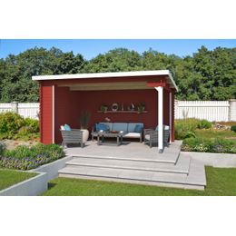 Gartenhaus Lasita Maja, rot, Holzwerkstoff, Gartenh&auml;user, "Unterstand Columbus", Unterstand / Lounge 34mm, Fundamentmass 4250x3000, Schwedenrot