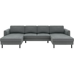 Wohnlandschaft Home Affaire, B:305cm H:83cm T:161cm, grau, 88% Polyester, 12% Nylon, Sofas, "Booster II, whlw. mit Schlaffunktion & Bettkasten, Fuß