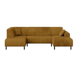 Wohnlandschaft Home Affaire, B:300cm H:81cm T:163cm, gelb, 100% Polyester, Sofas, "ARROS U-Form mit Wellenunterfederung, Ma&szlig;e B/T/H: 300/163/81 cm",