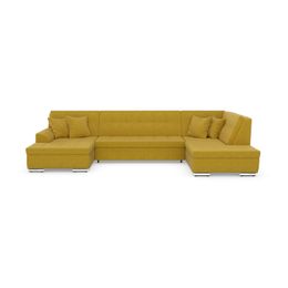 Wohnlandschaft DOMO collection, B:364cm H:83cm T:201cm, gelb, 95% Polyester, 5% Polyamid, Sofas, "Treviso incl. Zierkissen, moderne Steppung, XXL: