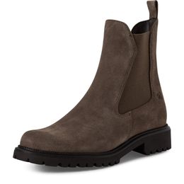 Tamaris Damen Chelseaboots, Gr. 37, beige, Elastischer Einsatz, Veloursleder, unifarben, Schuhe, Blockabsatz, Businessschuh, Schlupfboots mit