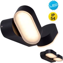 Näve LED Außen-Wandleuchte NÄVE, B:10cm H:5,4cm L:23cm, schwarz, Leuchten, "Motus", 2 bewegliche Lichtblöcke incl. 60 LED schwarz warmweiß IP 54