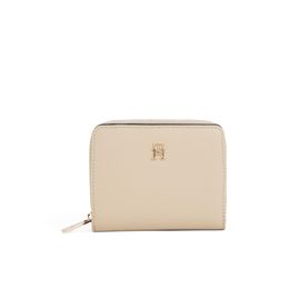 Tommy Hilfiger Damen Geldbörse "TH ICON MED ZA FLAP", beige, Lederimitat, Kleinlederwaren, Damen Geldbeutel, Portemonnai mit edlem TH-Logoemblem