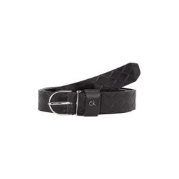 Calvin Klein Damen Ledergürtel "CK METAL ROUND BUCKLE 2.5_BRAID", schwarz, Gr. 75, unifarben, Rindsleder, Gürtel, mit Rautenstruktur