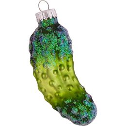 Christbaumschmuck "CBK60334, Weihnachtsdeko, Christbaumschmuck", B:3cm H:3cm T:8cm, grün, KREBS GLAS LAUSCHA, Weihnachtsbaumschmuck, Weihnachtsgurke