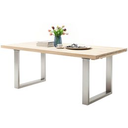 Kulissen-Esstisch MCA furniture, B:200cm H:77cm T:100cm, braun, Eiche Bianco geölt, Holz, Massivholz, aufgedoppelt, Tische, "Dayton Esstisch