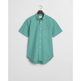 Gant Herren Kurzarmhemd "Regular Fit Gingham Popeline Hemd strapazierf&auml;hig pflegeleicht kariert", gr&uuml;n, Basic, Gr. M, Popeline, Obermaterial: 100%