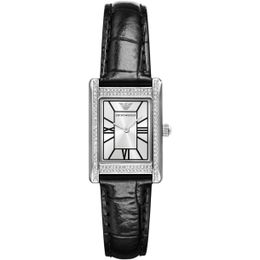 Emporio Armani Damen Quarzuhr, schwarz, Armbanduhren, Armbanduhr, Damenuhr, Lederarmband, analog