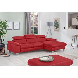 Ecksofa COTTA, B:244cm H:72cm T:166cm, rot, Microfaser PRIMABELLE (100% Polyester);Kunstleder SOFTLUX(100%Polyurethan);Feinstruktur (100%