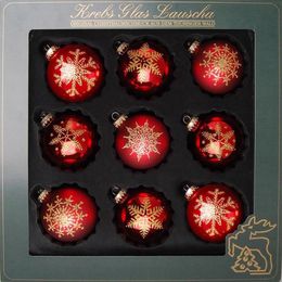 Weihnachtsbaumkugel "Schneeflocke, Weihnachtsdeko rot, Christbaumschmuck", 8cm, gold, KREBS GLAS LAUSCHA, Weihnachtsbaumkugeln, hochwertige