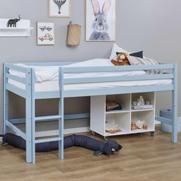 Hochbett Hoppekids, B:101cm H:105cm L:208cm, blau, Kiefer massiv, Jugendzimmer, Hochbetten, "ECO Dream MY COLOR", 90x200, umbaubar in Einzelbett, 4