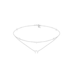 Elli Damen Collier "Choker Layer Halbmond und Sterne 925er Silber", 36, ohne Stein, Silber 925 (Sterlingsilber), L: 36, silber, Silber 925