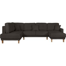 Wohnlandschaft Home Affaire, B:310cm H:90cm T:192cm, schwarz, 88% Polyester, 9% Rayon, 3% Nylon, Sofas, "TRIPLO U-Form wahlweise mit Schlaffunktion,