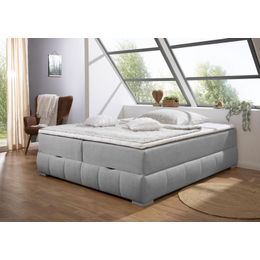 Boxbett OTTO HOME, B:204cm L:204cm, grau, Komplettbetten, "Wehma", ohne Kopfteil, inklusive Topper und Bettkasten
