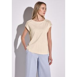 Street One Damen Spitzenshirt, beige, Gr. 46, unifarben, Web, 50% Baumwolle, 50% Modal, Shirts, im soften Baumwoll-Mix