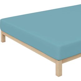Spannbettlaken Schlafgut, blau, Mako-Zwirn-Jersey, Obermaterial: 95% Baumwolle, 5% Elasthan, Bettlaken, "Premium", Zero Waste Verpackung, PREMIUM