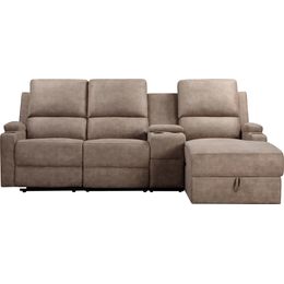 Ecksofa Home Affaire, B:240cm H:105cm T:155cm, grau, Wohnzimmer, Sofas, "NAPORI Multimediasofa, 3er Kinosessel XXL, L-Form, 3 Bezugsstoffe", Kinosofa