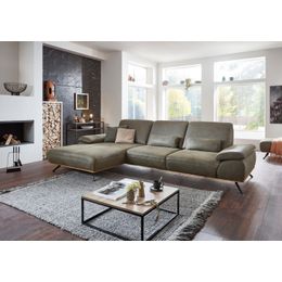 Ecksofa DIE PLANBAR, B:322cm H:89cm T:187cm, grün, Sichtrahmen: Aus Spannplatte mit augesetzten Weildeiche funiert, Wohnzimmer, Sofas, "PN-EM18063