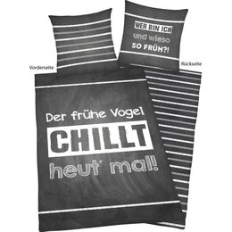 Herding's Young Collection Wendebettw&auml;sche, grau, HERDING YOUNG COLLECTION, Renforc&eacute;, Obermaterial: 100% Baumwolle, Bettw&auml;sche, "Spr&uuml;che", mit lustigem Spruch