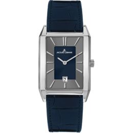 Jacques Lemans Herren Quarzuhr "Torino", silber, Armbanduhren, Armbanduhr, Herrenuhr, Lederarmband, analog, Datum